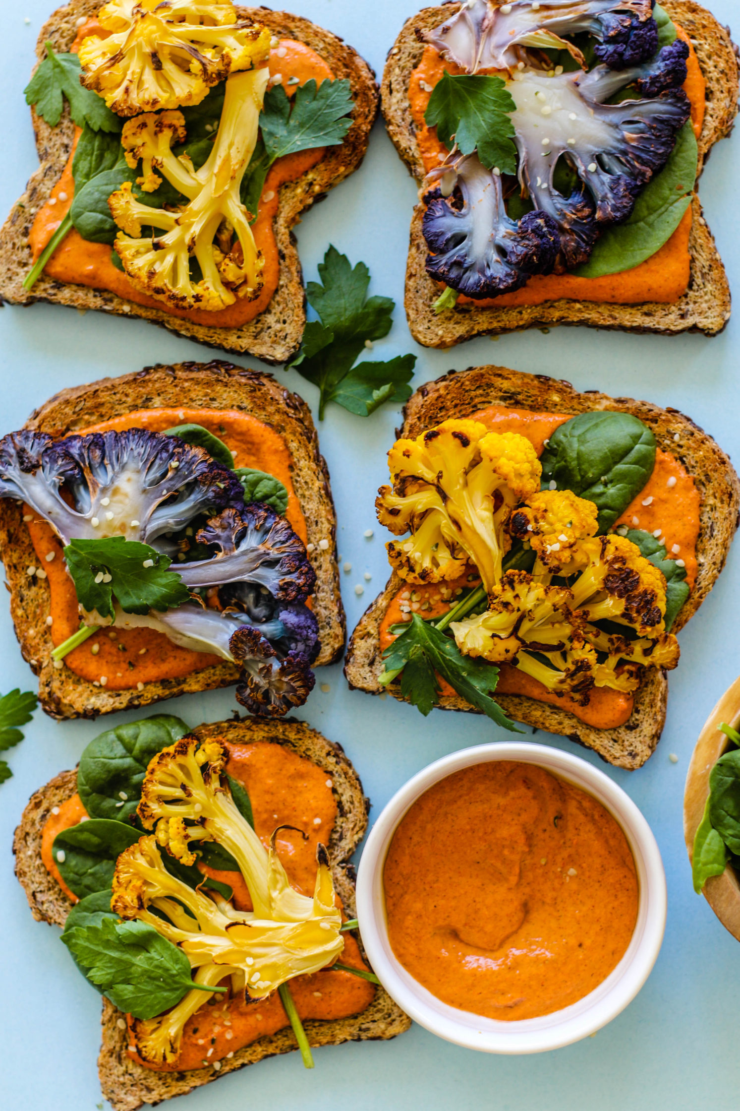 Romesco Roasted Cauliflower Toasts Flora Vino romesco-roasted-cauliflower-toasts-flora-vino
