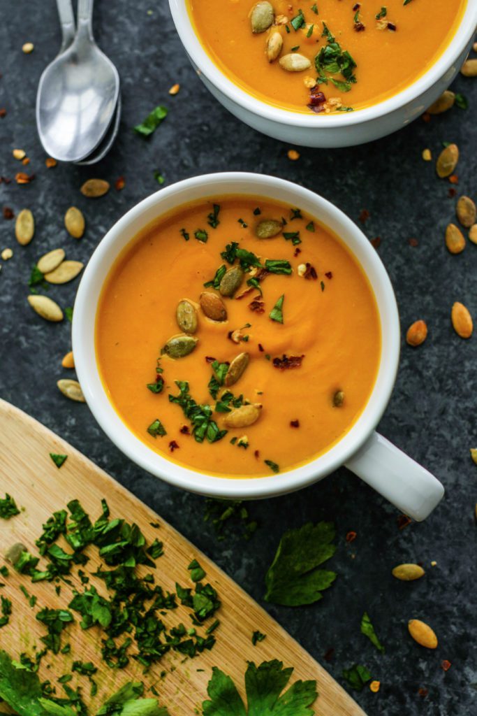 Roasted Pumpkin & Vegetable Soup - Flora & Vino cozy fall soup